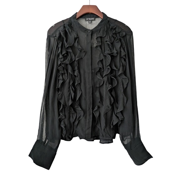 J. Crew | Tops | J Crew Ruffle Front Top Blouse In Crinkle Cupro Size 4 ...